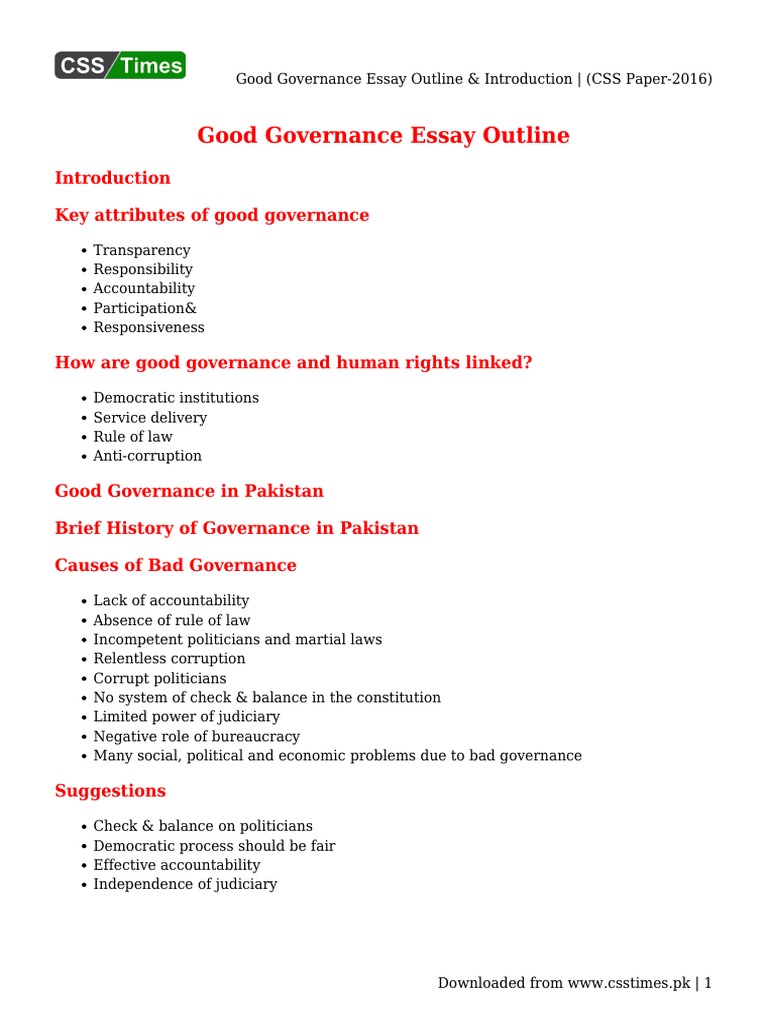 Good Governance Essay Outline & Introduction - (CSS Paper-2016) | PDF ...