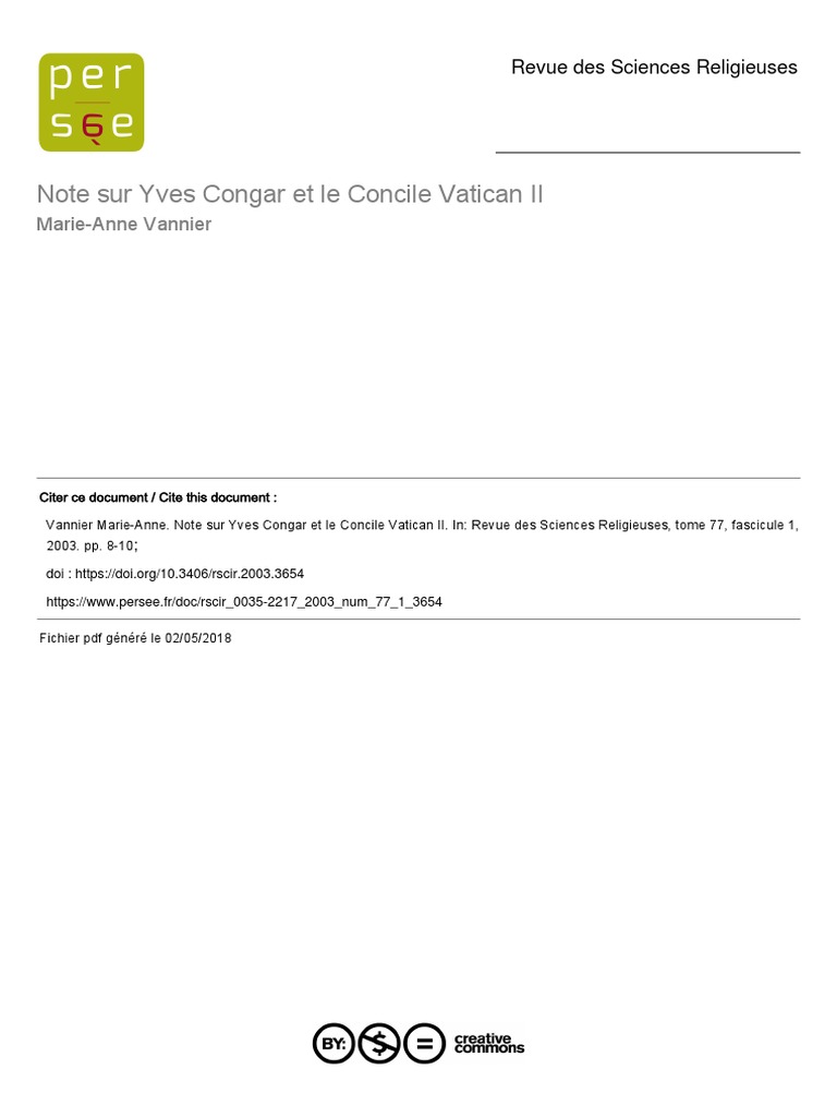 Yves Congar et Vatican II : Un héritage | PDF | IIe concile œcuménique ...