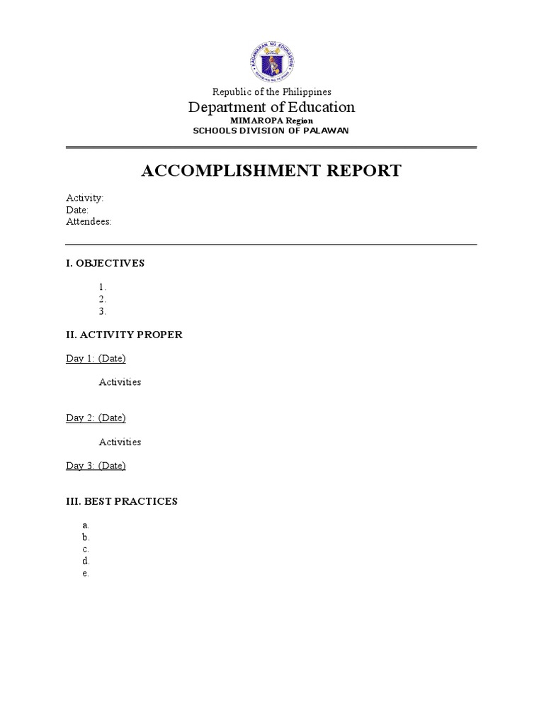 EPP - TLE - TVL Accomplishment Report Format | PDF