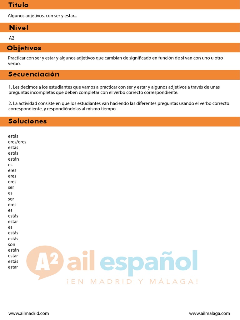 Práctica de Ser y Estar con Adjetivos | PDF