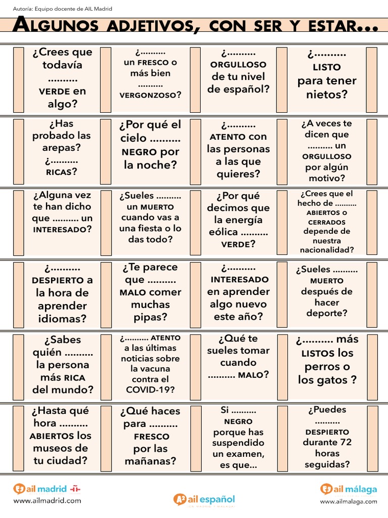 Ejercicio Espanol Ser Estar Adjetivos | PDF