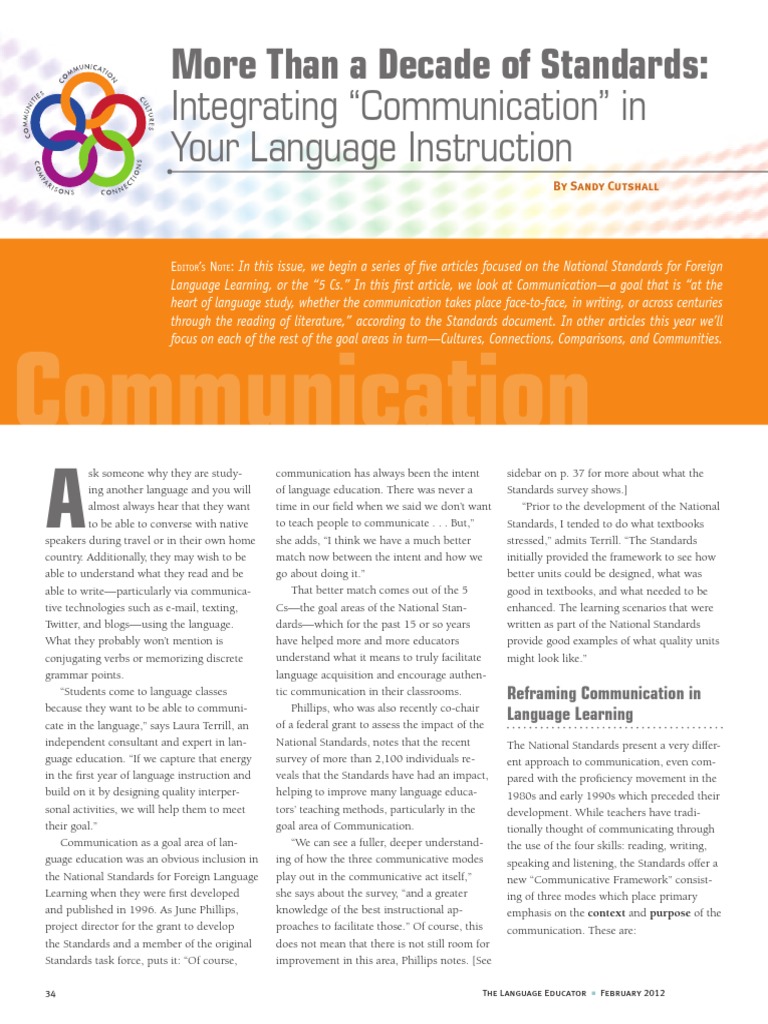 More Than A Decade of Standards:: Integrating "Communication" in Your Language Instruction | PDF ...
