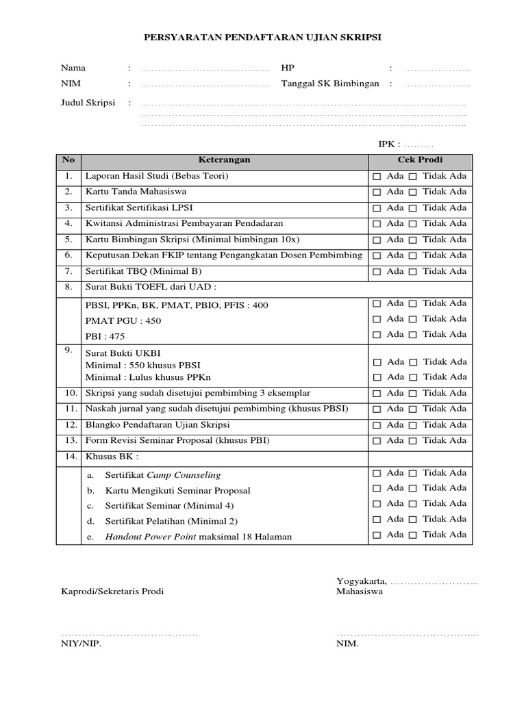 Form Pendadaran FKIP UAD 1 | PDF