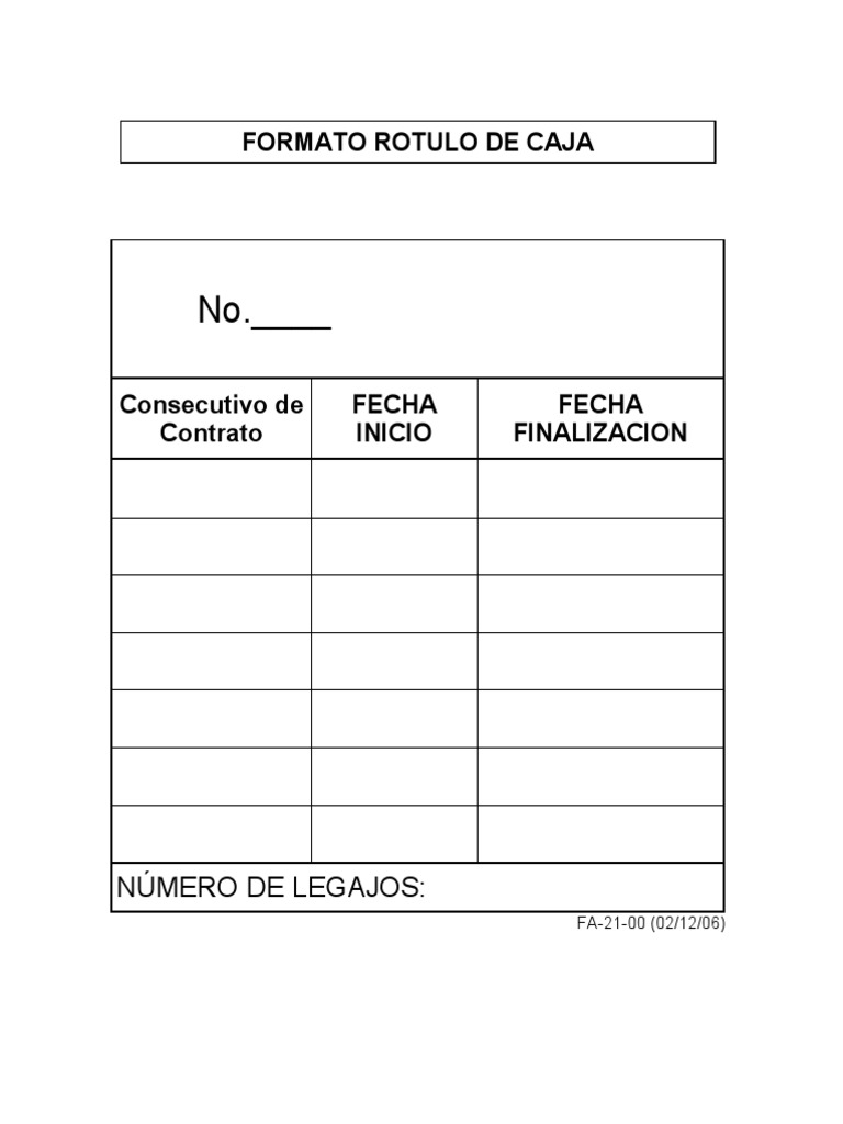 FA-21-00 Formato Rotulo de Caja | PDF