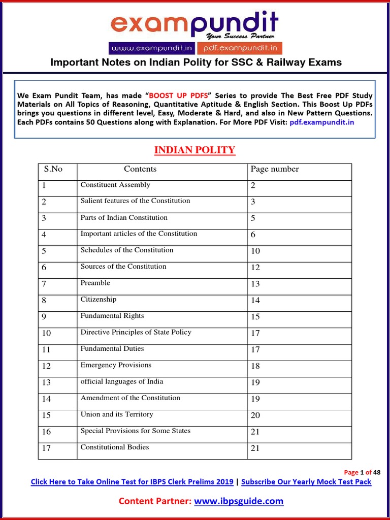 Key Indian Polity Notes for SSC Exams | PDF