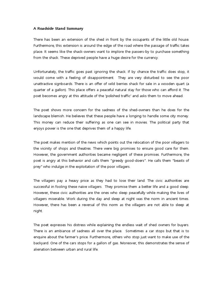 A Roadside Stand Summary and Questions | PDF