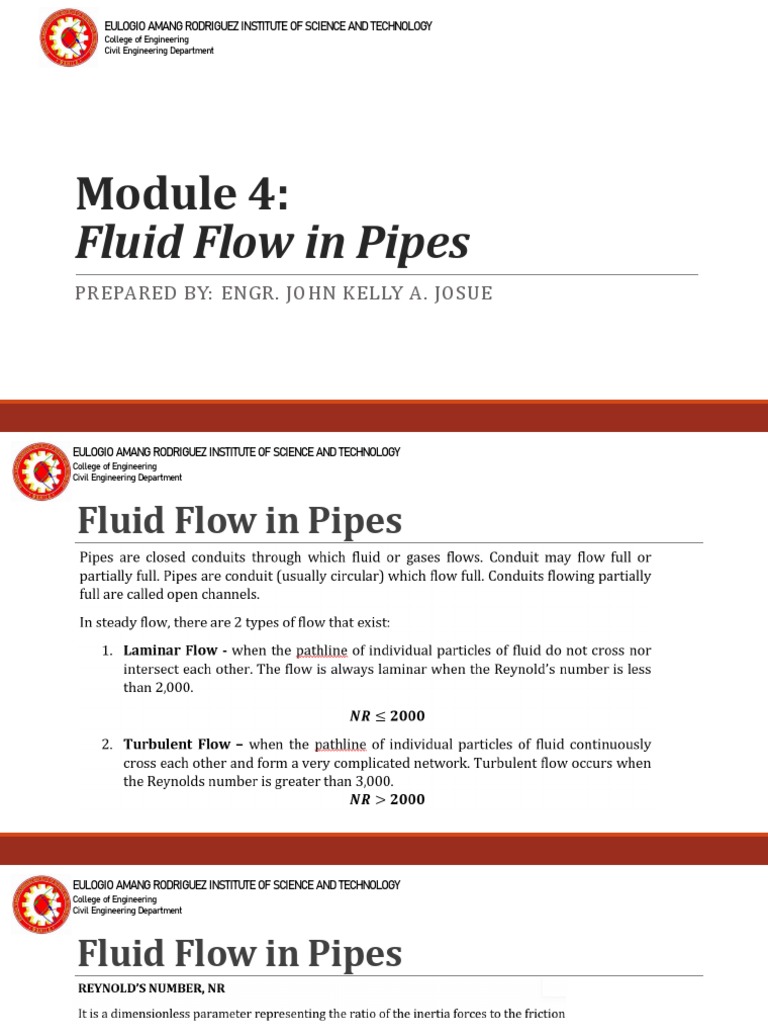 Module 4 - Fluid Flow in Pipes | PDF | Engineering | Hydraulic Engineering