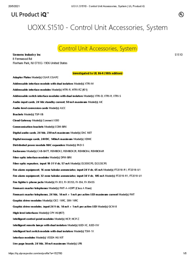 UOXX.S1510 - Control Unit Accessories, System - UL Product Iq | PDF | Power Supply ...