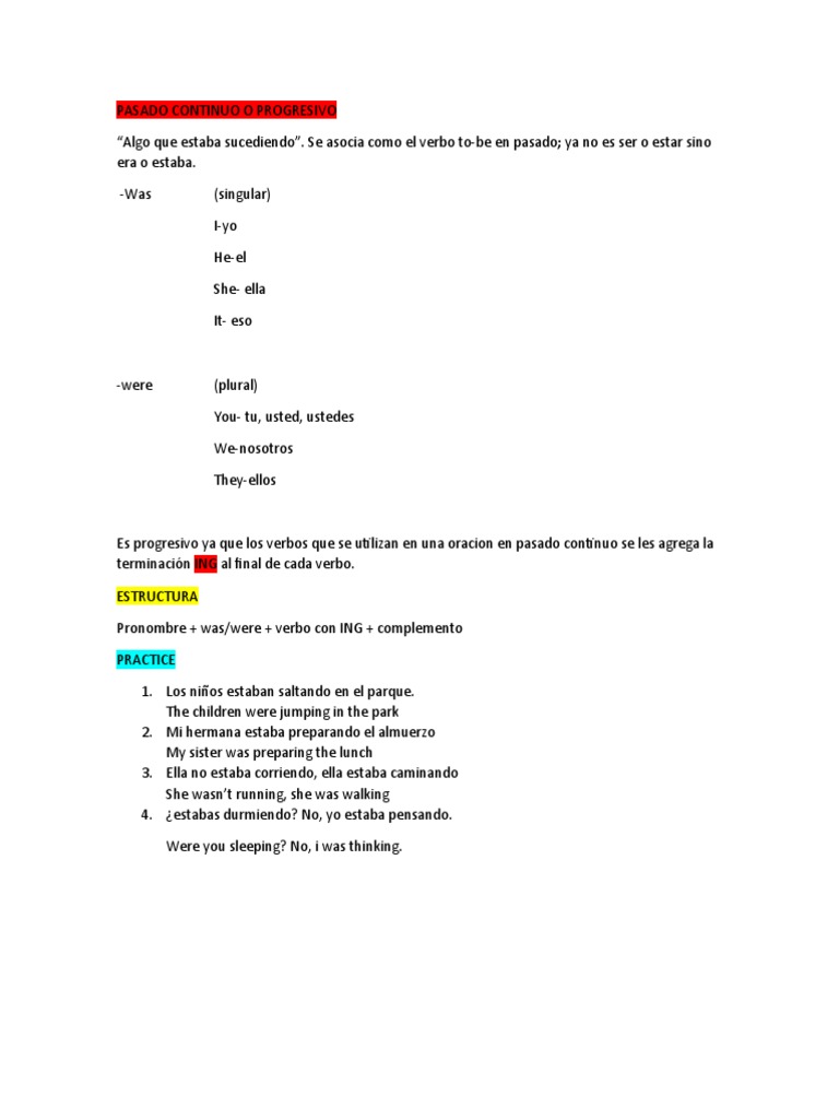 Pasado Continuo o Progresivo | PDF
