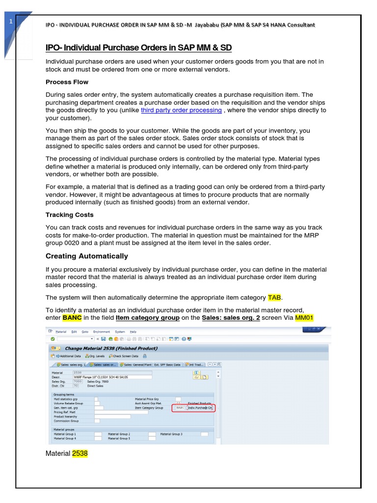 IPO-Individual Purchase Orders in SAP MM & SD | PDF | Business Process ...