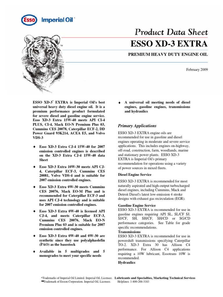 Esso Xd-3 Extra Esso Xd-3 Extra: Premium Heavy Duty Engine Oil Premium ...