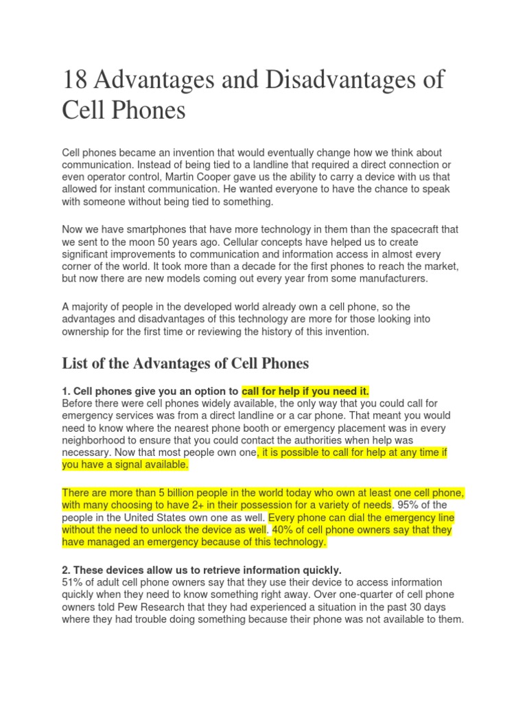18 Advantages and Disadvantages of Cell Phones - FutureofWorking | PDF ...