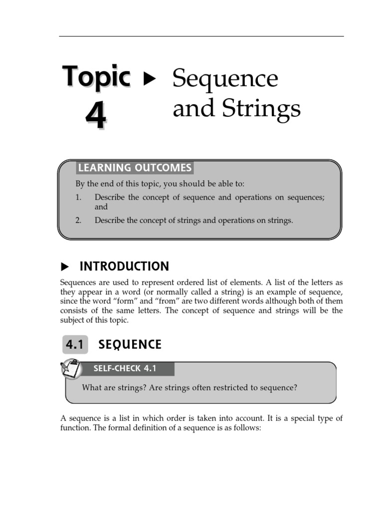 Topic 4 Sequenceand Strings | PDF | Sequence | Elementary Mathematics