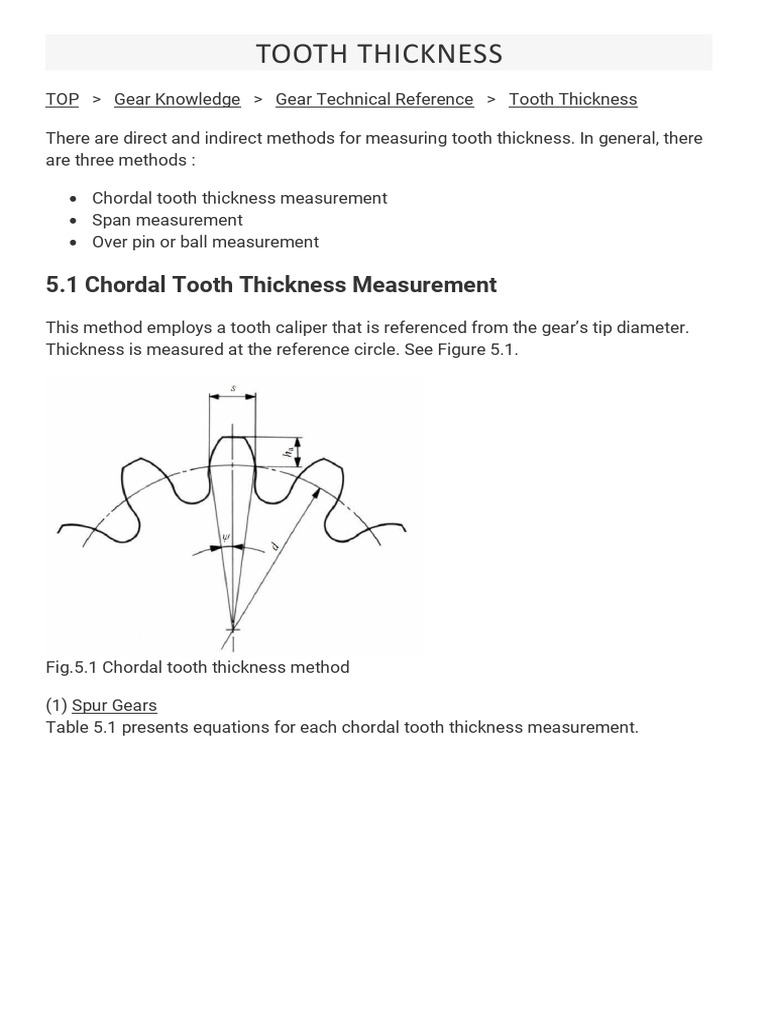5.1 Chordal Tooth Thickness Measurement | PDF | Gear | Mechanical ...