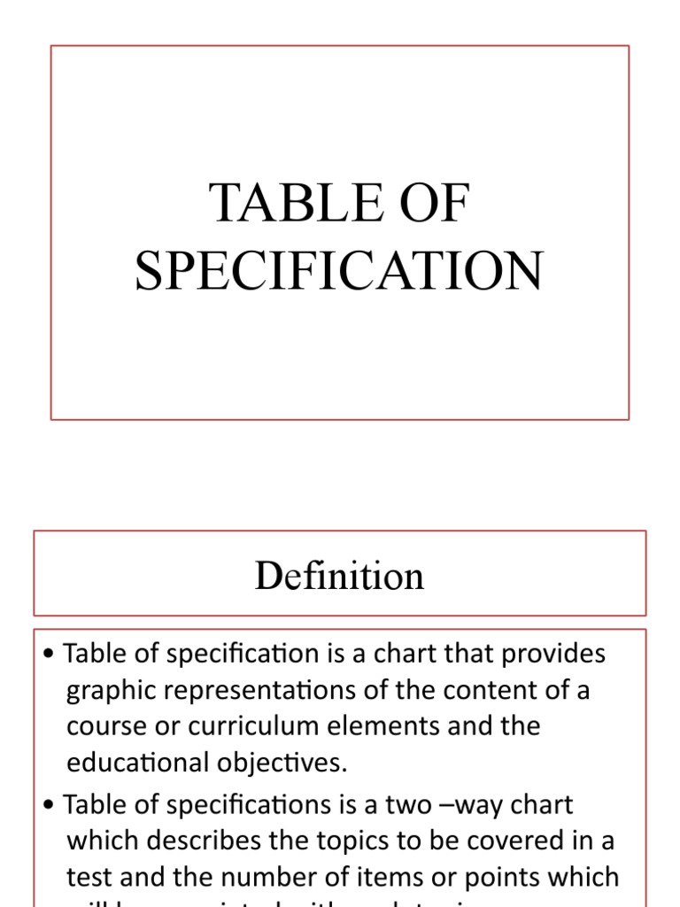 Table of Specification | PDF | Educational Assessment | Validity ...