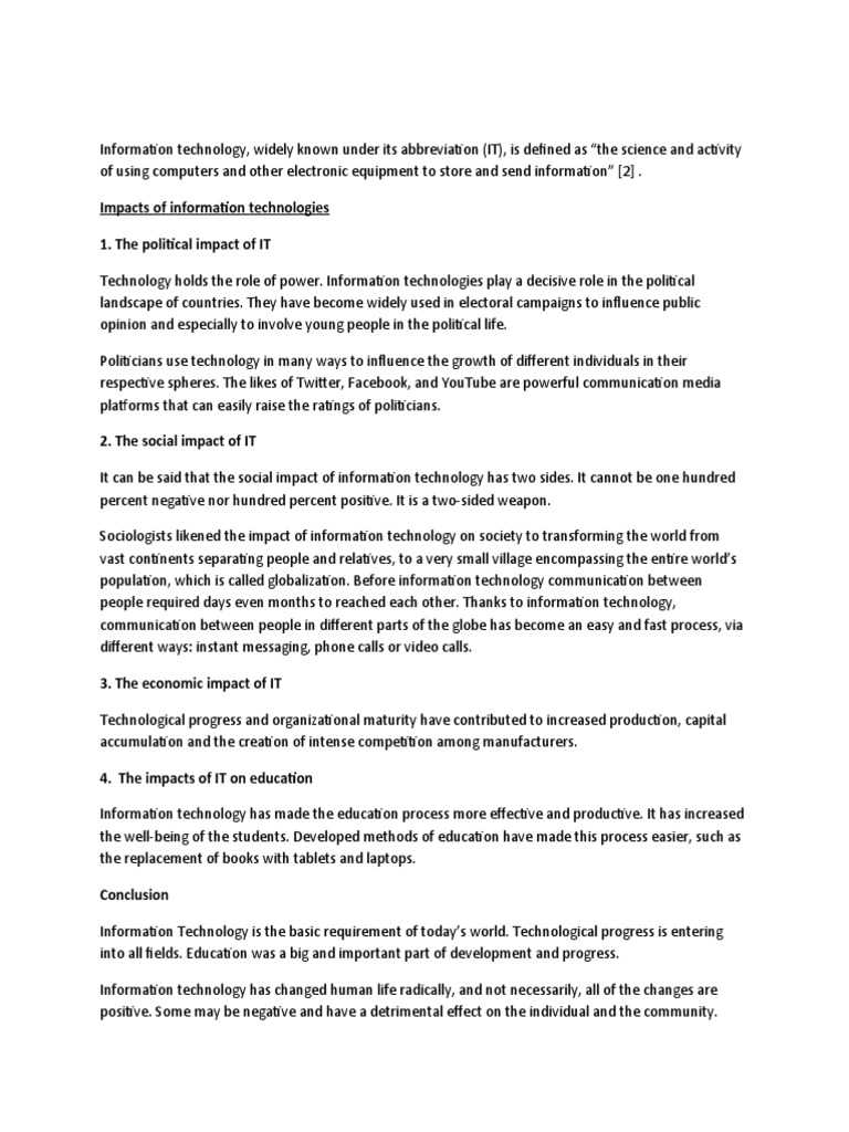 Impacts of IT by Firaol | PDF | Information Technology | Information