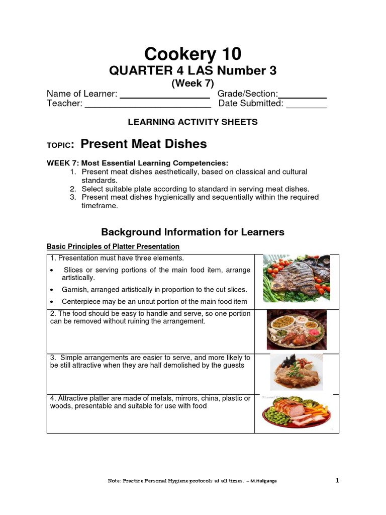 COOKERY 10 Quarter 4 LAS Number 3 Week 7 | PDF | Tableware | Foods