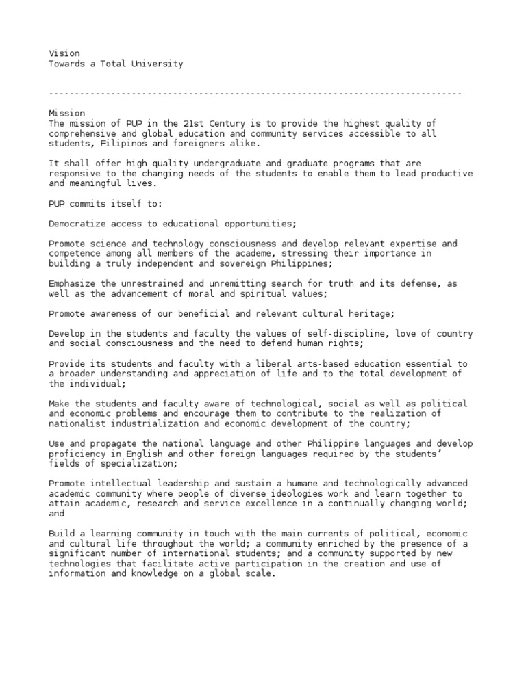 PUP Vision and Mission | PDF