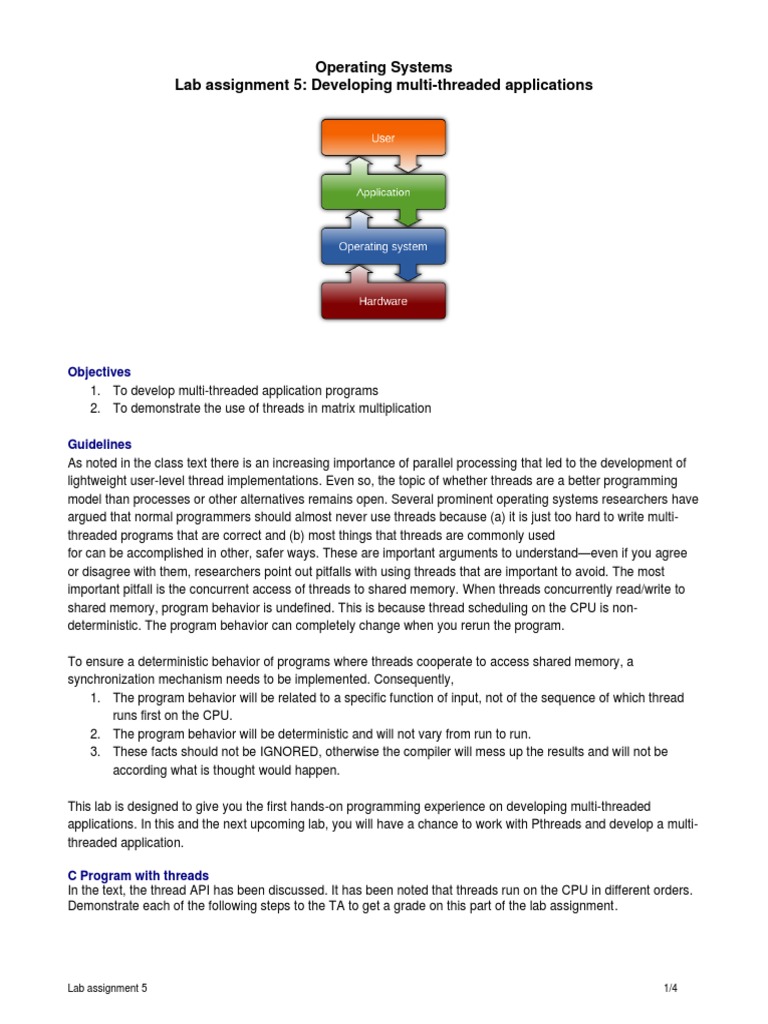 Operating Systems Lab Assignment 5: Developing Multi-Threaded Applications | PDF | Thread ...