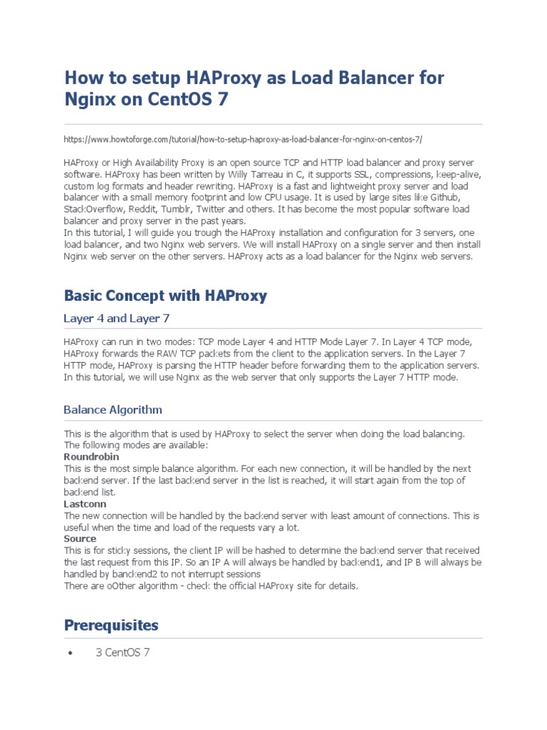 How To Setup Haproxy As Load Balancer For Nginx On Centos 7 Basic Concept With Haproxy Pdf
