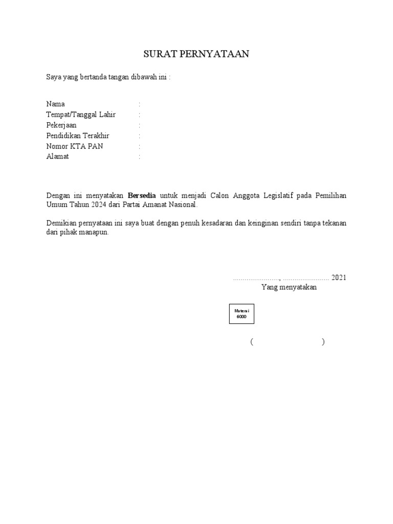 Surat Pernyataan Menjadi Caleg | PDF