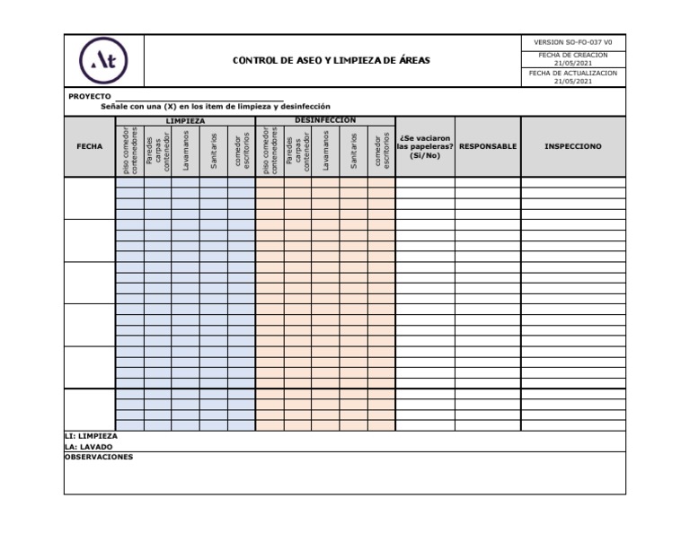 Control de Aseo y Limpieza de Áreas | PDF
