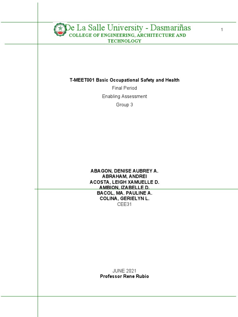 T-MEET001 CEE31 Basic OSH Group-3 Case Study | PDF | Occupational ...
