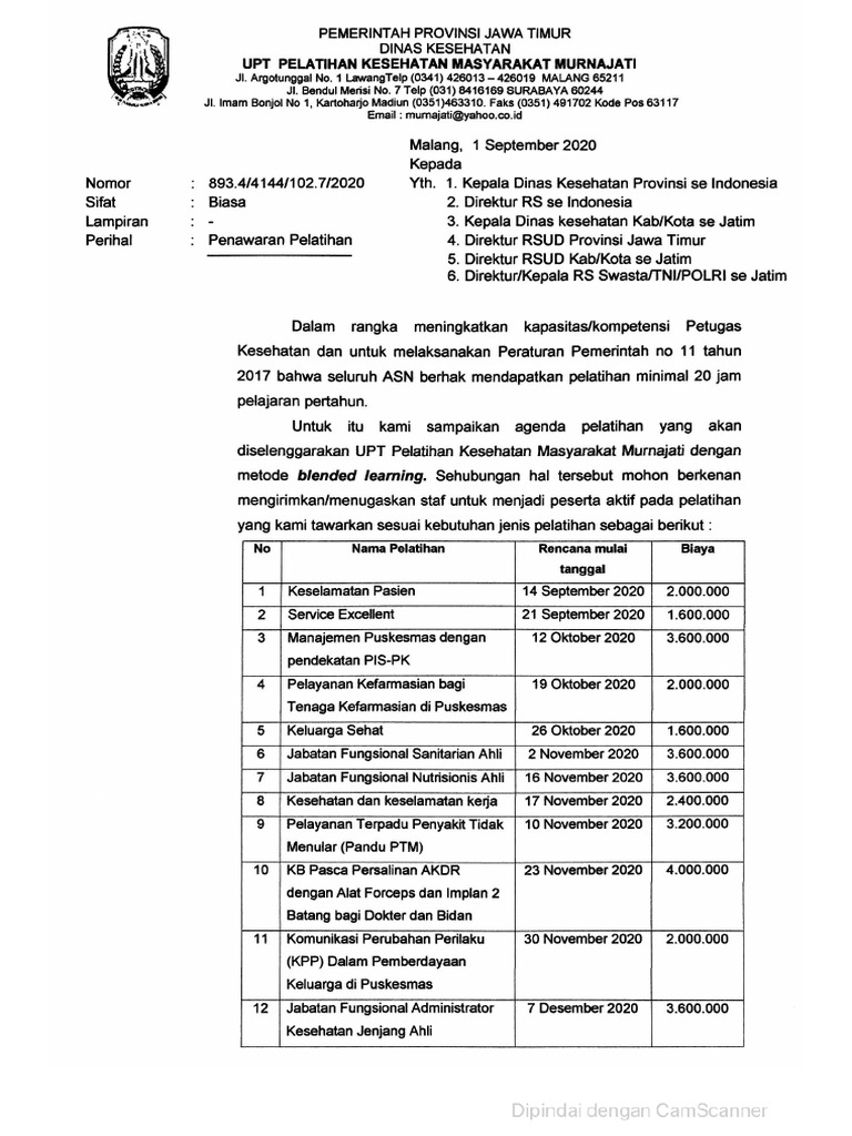 Surat Penawaran Pelatihan 2020 | PDF Surat Penawaran Pelatihan 2020 | PDF