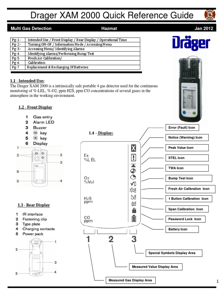 Drager XAM 2000 Quick Reference Guide | Download Free PDF | Rechargeable Battery | Calibration