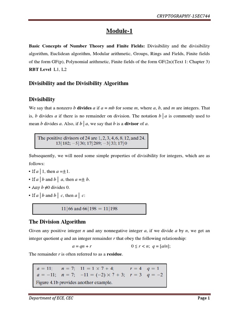 Module-1: Divisibility and The Divisibility Algorithm | PDF ...