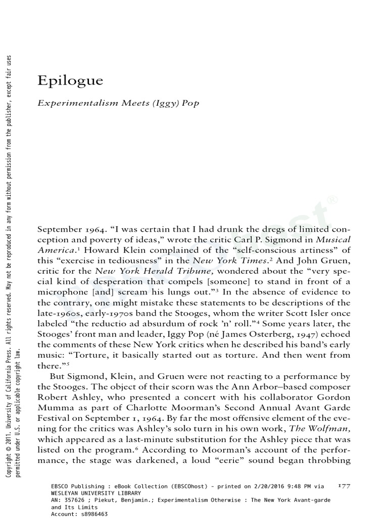 Epilogue: Experimentalism Meets (Iggy) Pop | PDF | Entertainment ...
