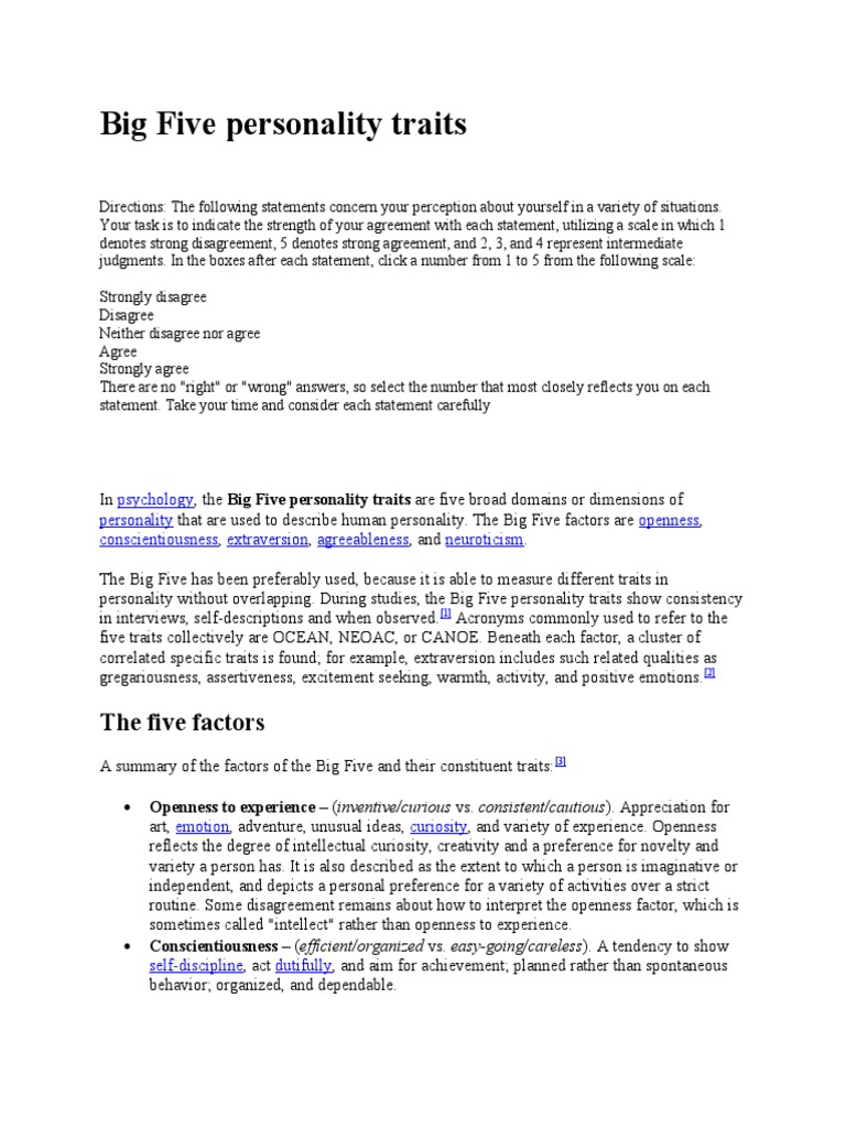Big Five Personality Traits | PDF | Extraversion And Introversion ...