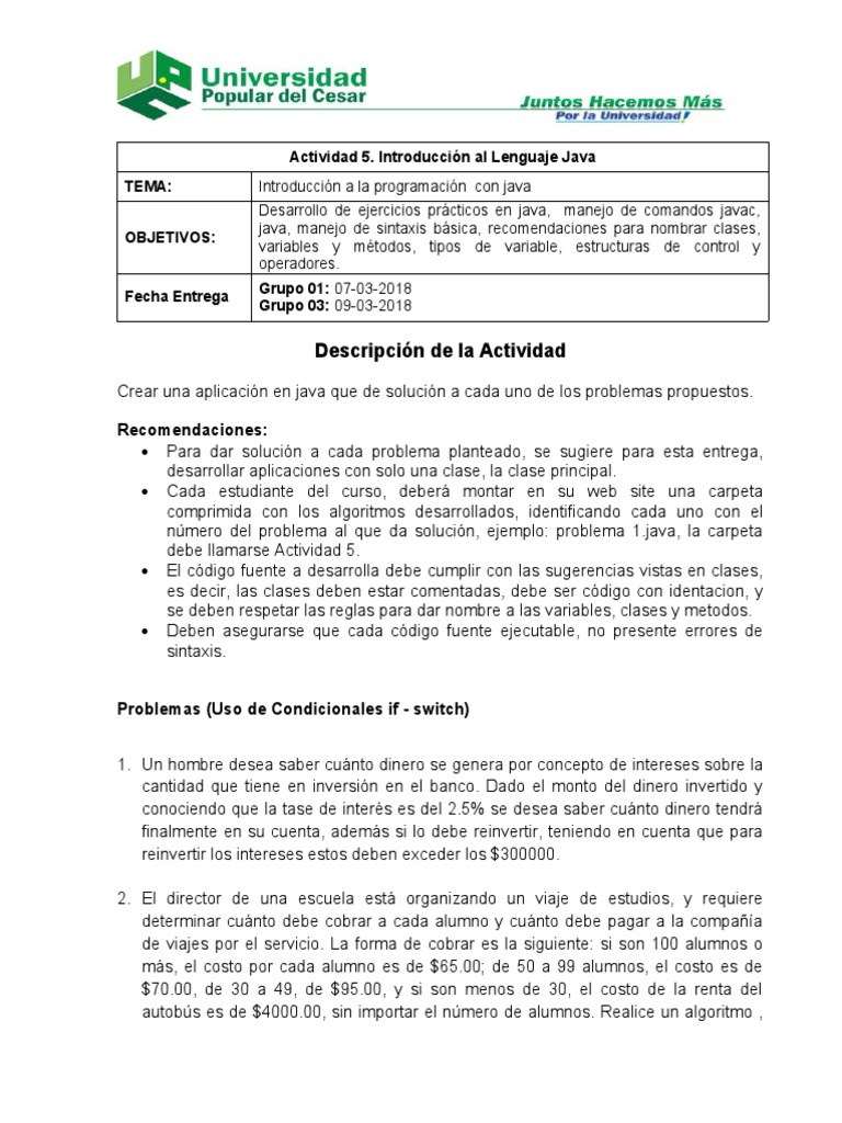 Actividad 5. Ejercicios Propuestos - Introduccion A Java | Descargar gratis PDF | Java (lenguaje ...