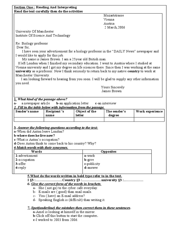 1as Exam 1letter of Application | PDF | Language Mechanics | Linguistic ...