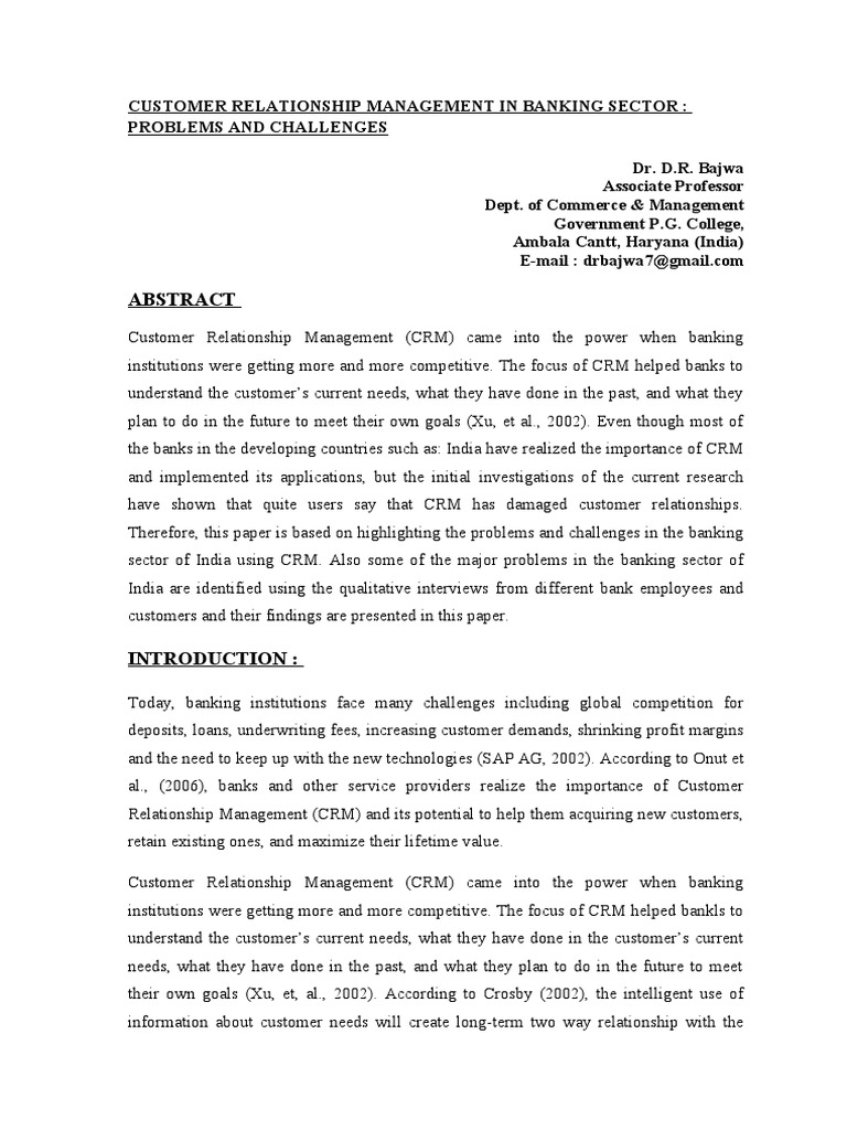 CUSTOMERRELATIONSHIPMANAGEMENTCRMINTHEBANKINGSECTOROFPROBLEMSANDCHALLEN ...