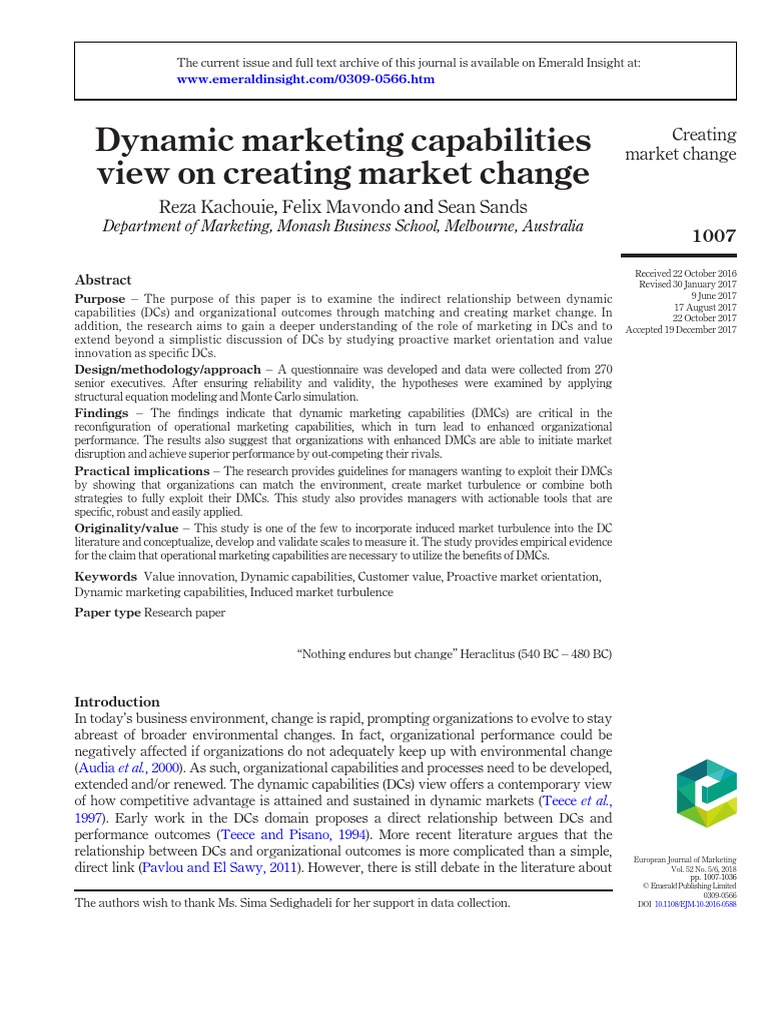Dynamic Marketing Capabilities View On Creating Market Change | PDF ...