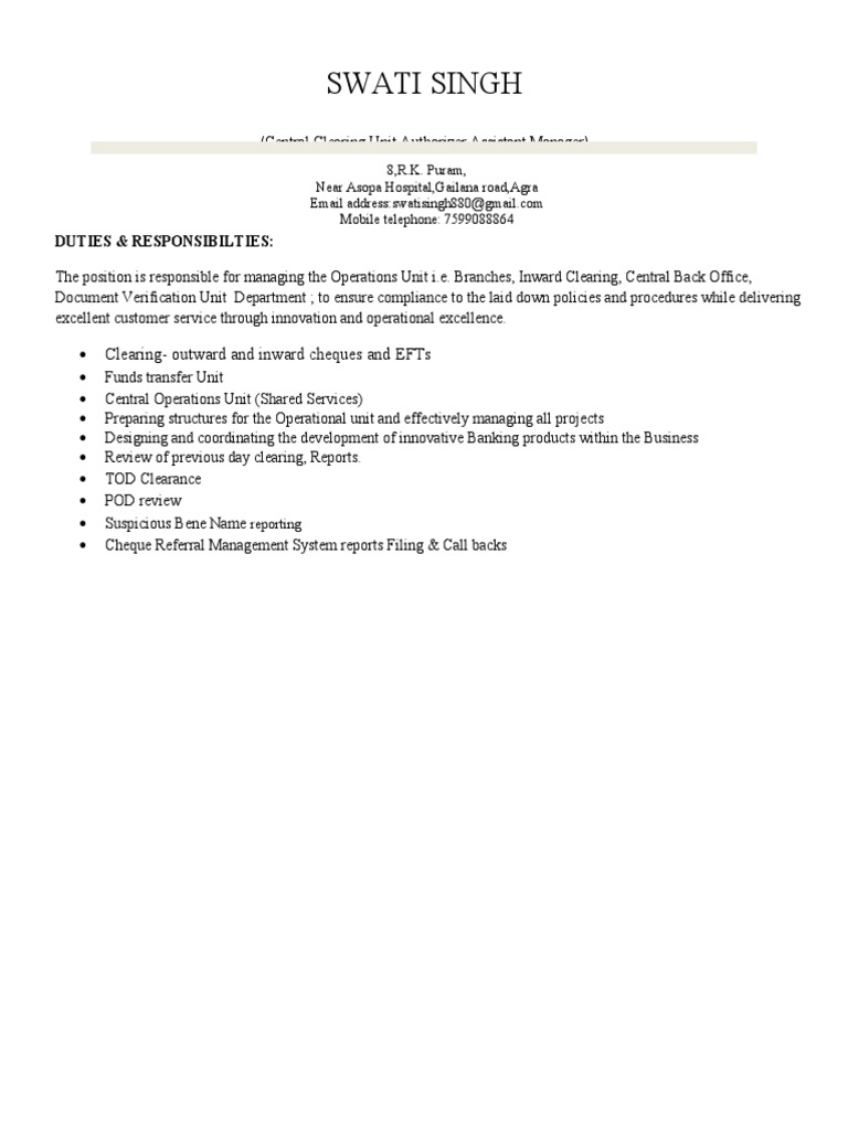 Swati Singh: Personal Summary | PDF | Banks | Business