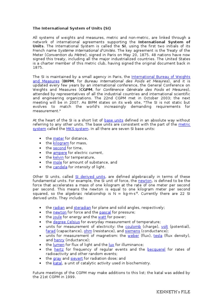 The International System of Units | PDF | Gallon | Pound (Mass)