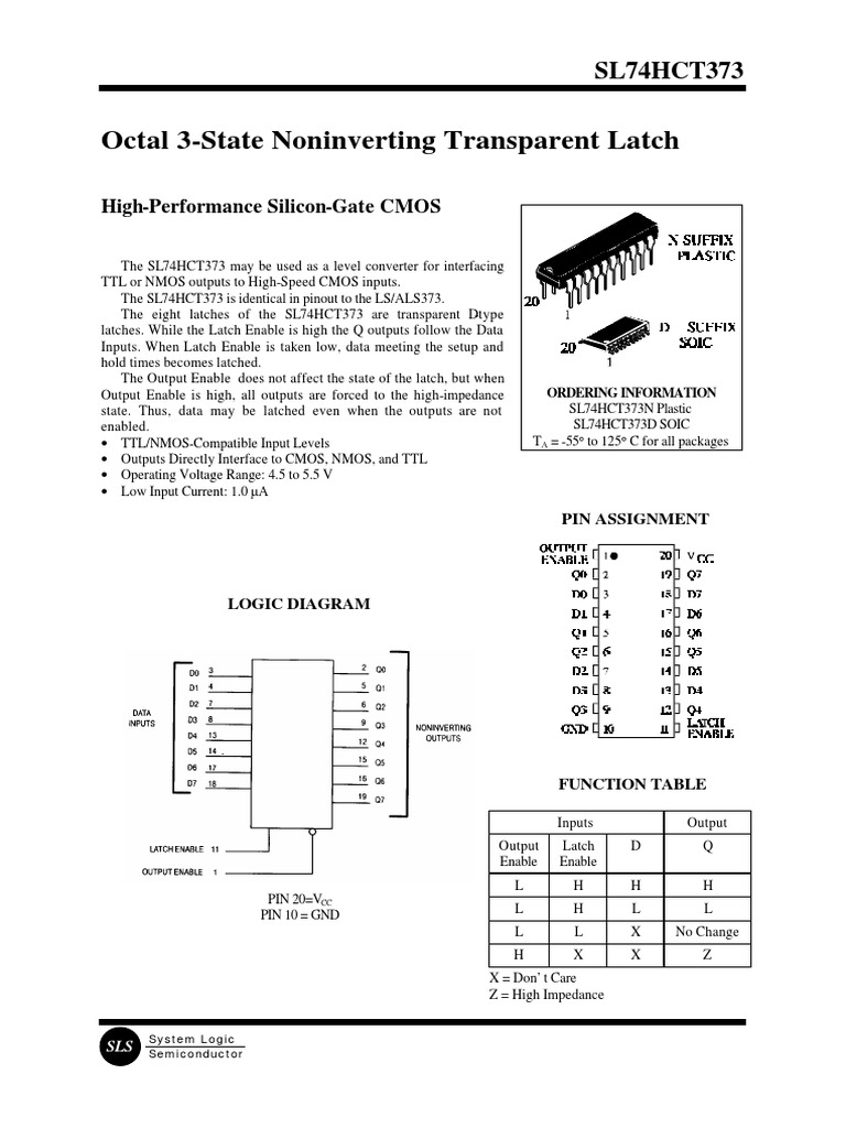 Octal 3-State Noninverting Transparent Latch: SL74HCT373 | Download ...