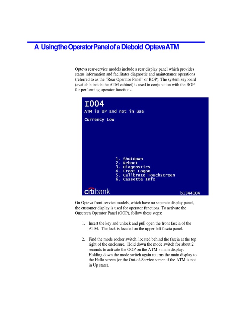 Manual para Diebold Opteva ATM | PDF | Booting | Automated Teller Machine