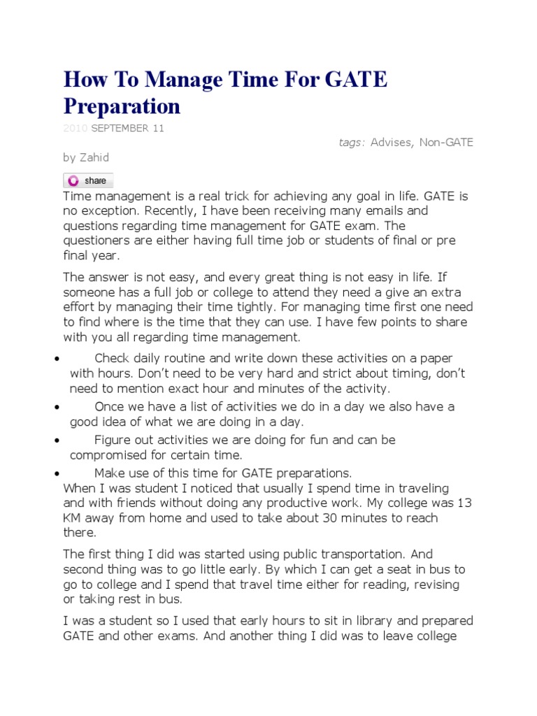 Time Management Tips for GATE Prep | PDF