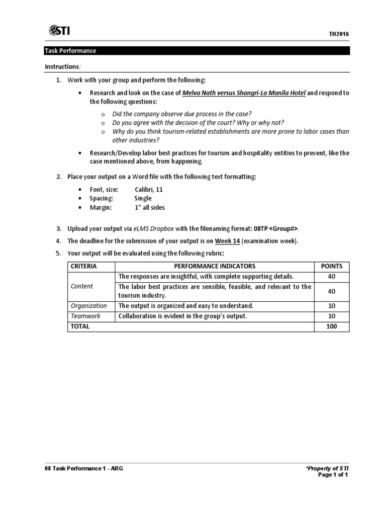 08 Task Performance 1 - ARG | PDF