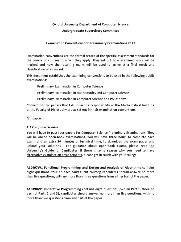 Examination Guidelines for Computer Science Preliminary Examinations at ...