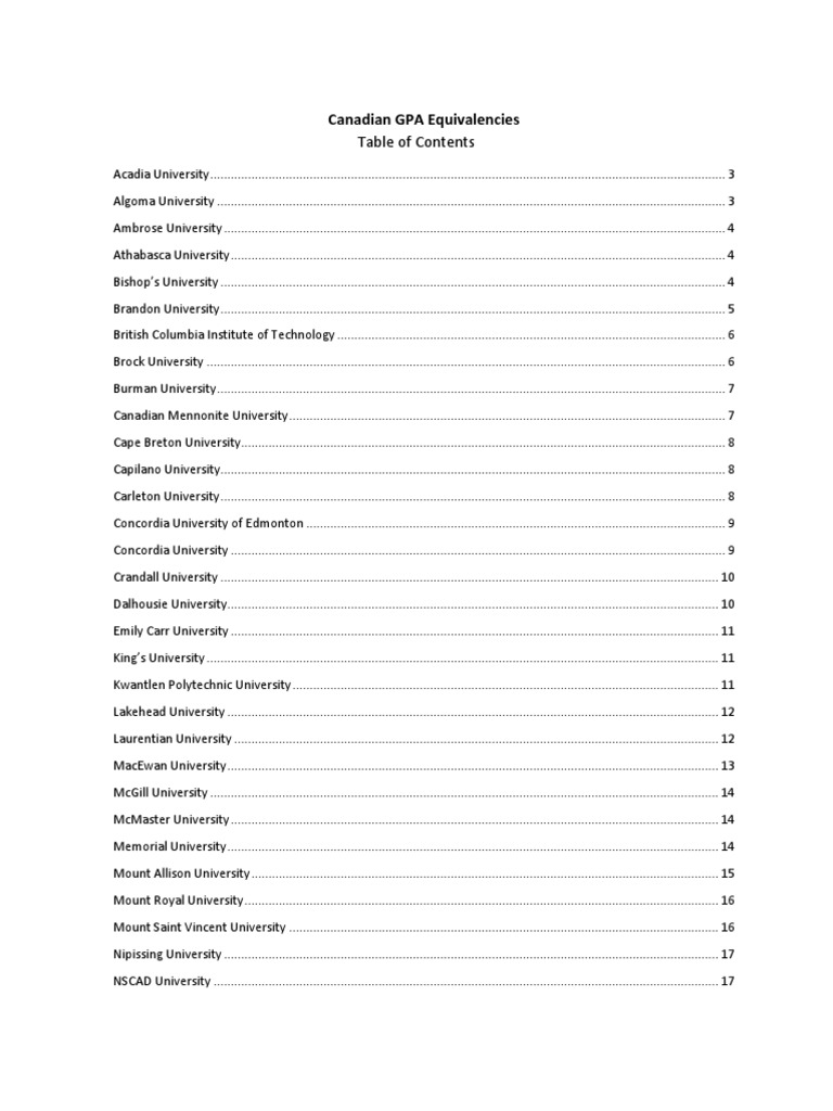 Canadian Gpa Equivalencies | PDF | Statistics Of Education ...