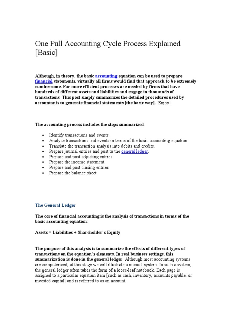 One Full Accounting Cycle Process Explained | PDF | Debits And Credits ...