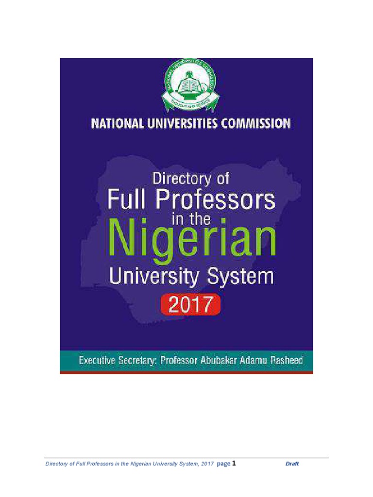 Directory of Full Professors in The Nigerian University System | PDF | Lecturer | University