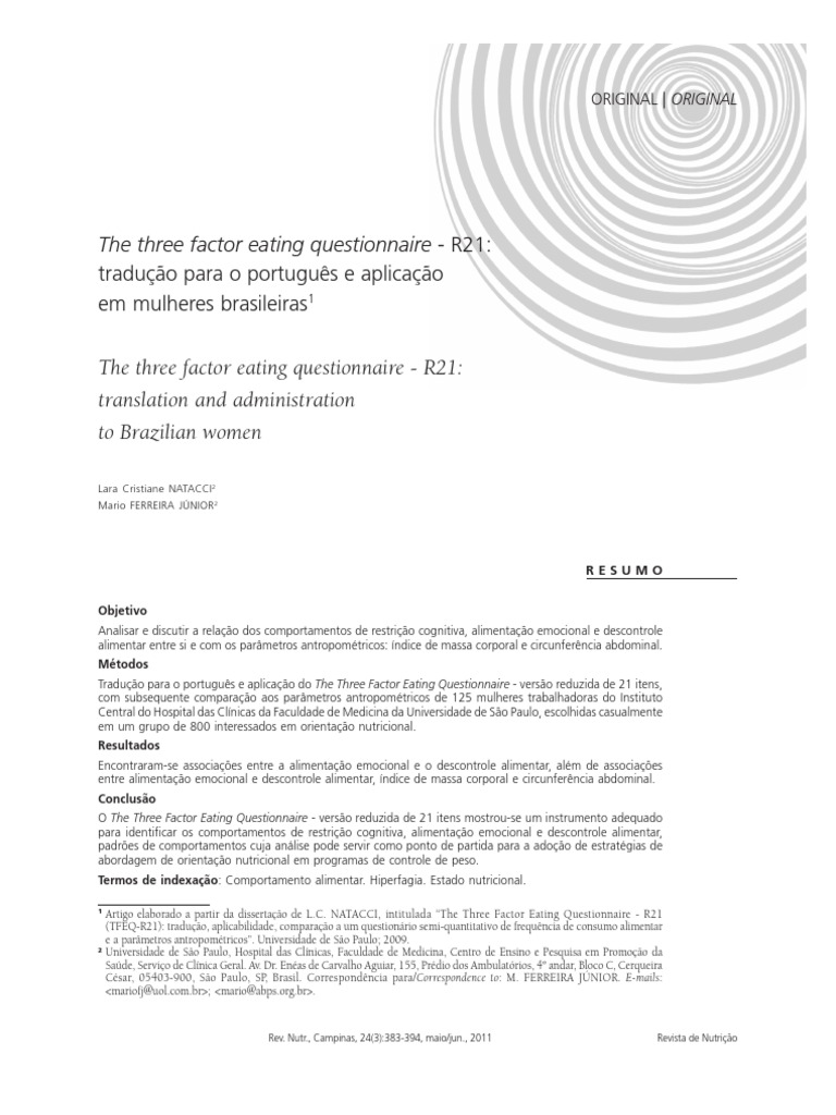 The Three Factor Eating Questionnaire - R21 (2011) | PDF | Correlação e ...