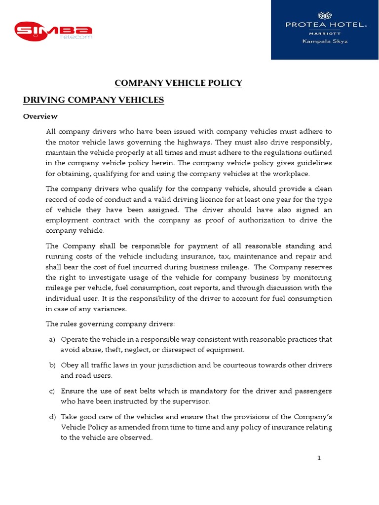 Company Vehicle Policy Driving Company Vehicles | PDF | Vehicles ...