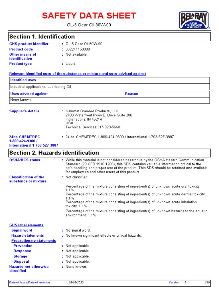 GL-5 Gear Oil 80W-90 SDS | PDF | Toxicity | Firefighting