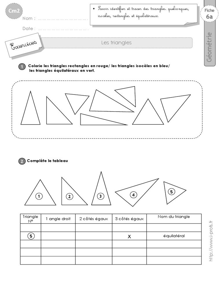 Cm2 Exercices Triangles | PDF | Triangle | Triangle
